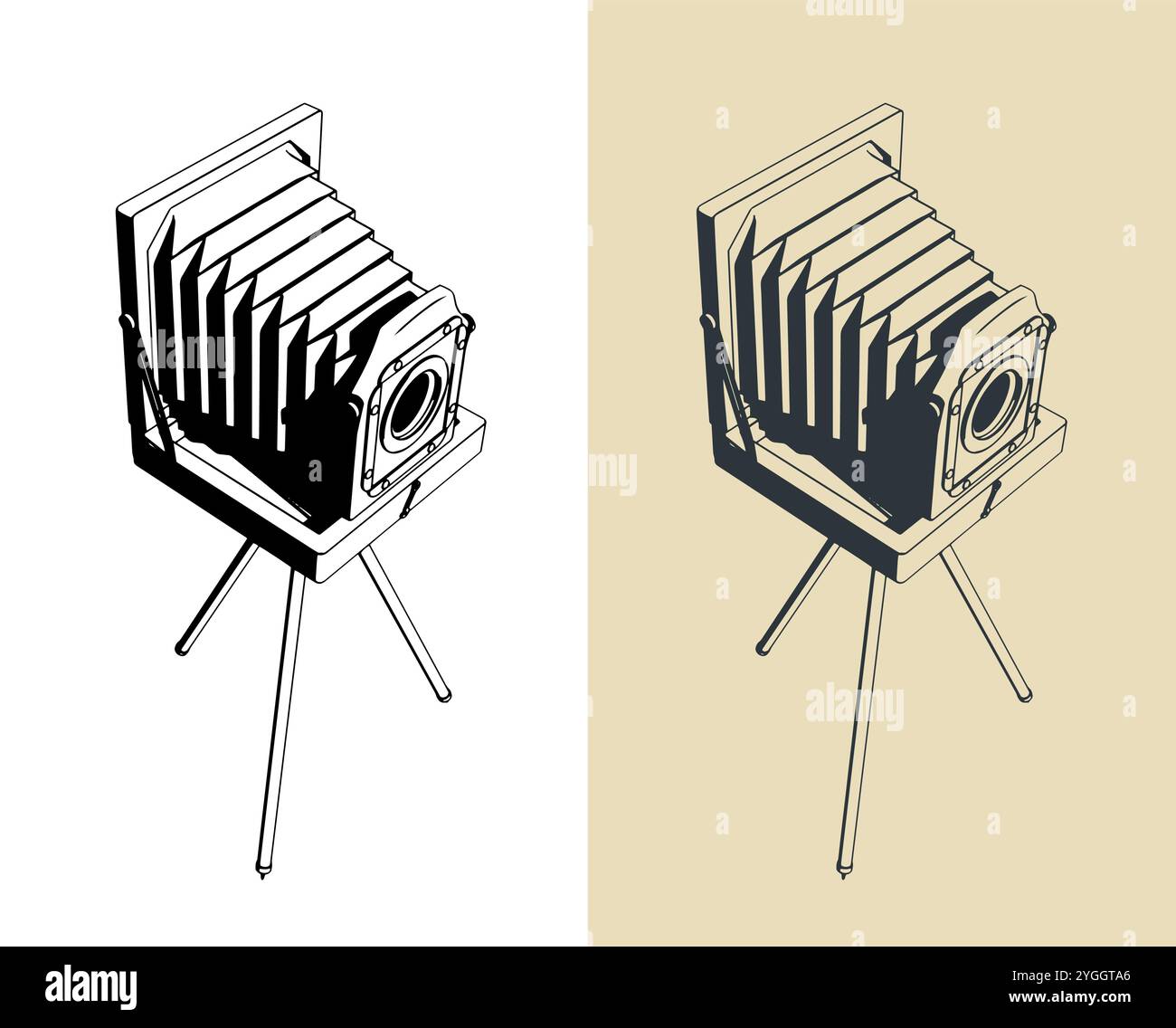Stylized vector illustrations of a vintage photography camera Stock ...