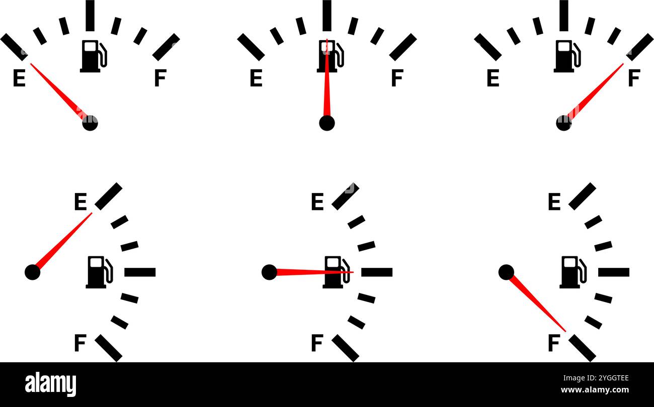 Fuel gauge icons. different fuel levels from empty to full. Vector ...