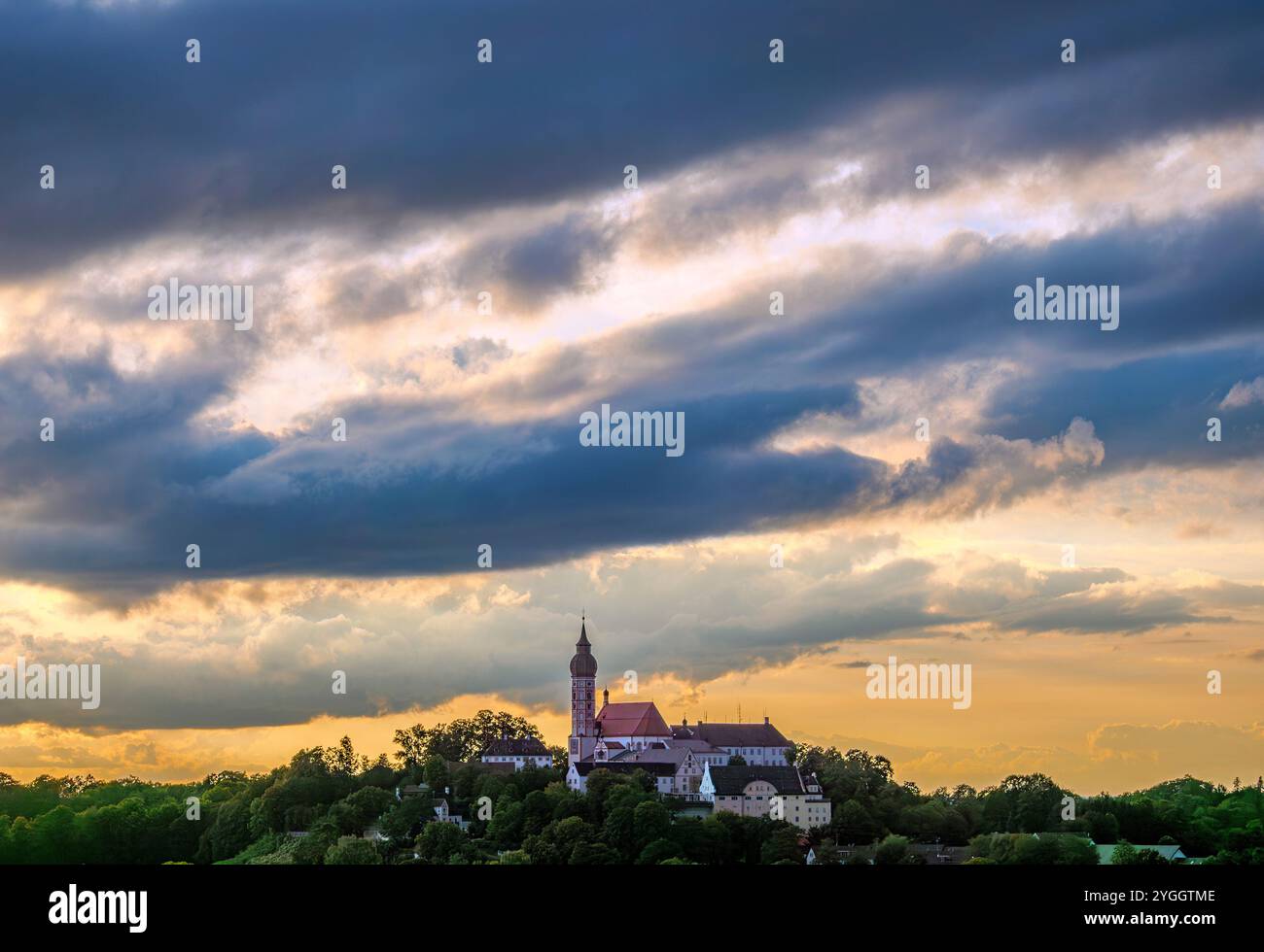 Beautiful evening sky with dramatic clouds, sunset over the landscape ...
