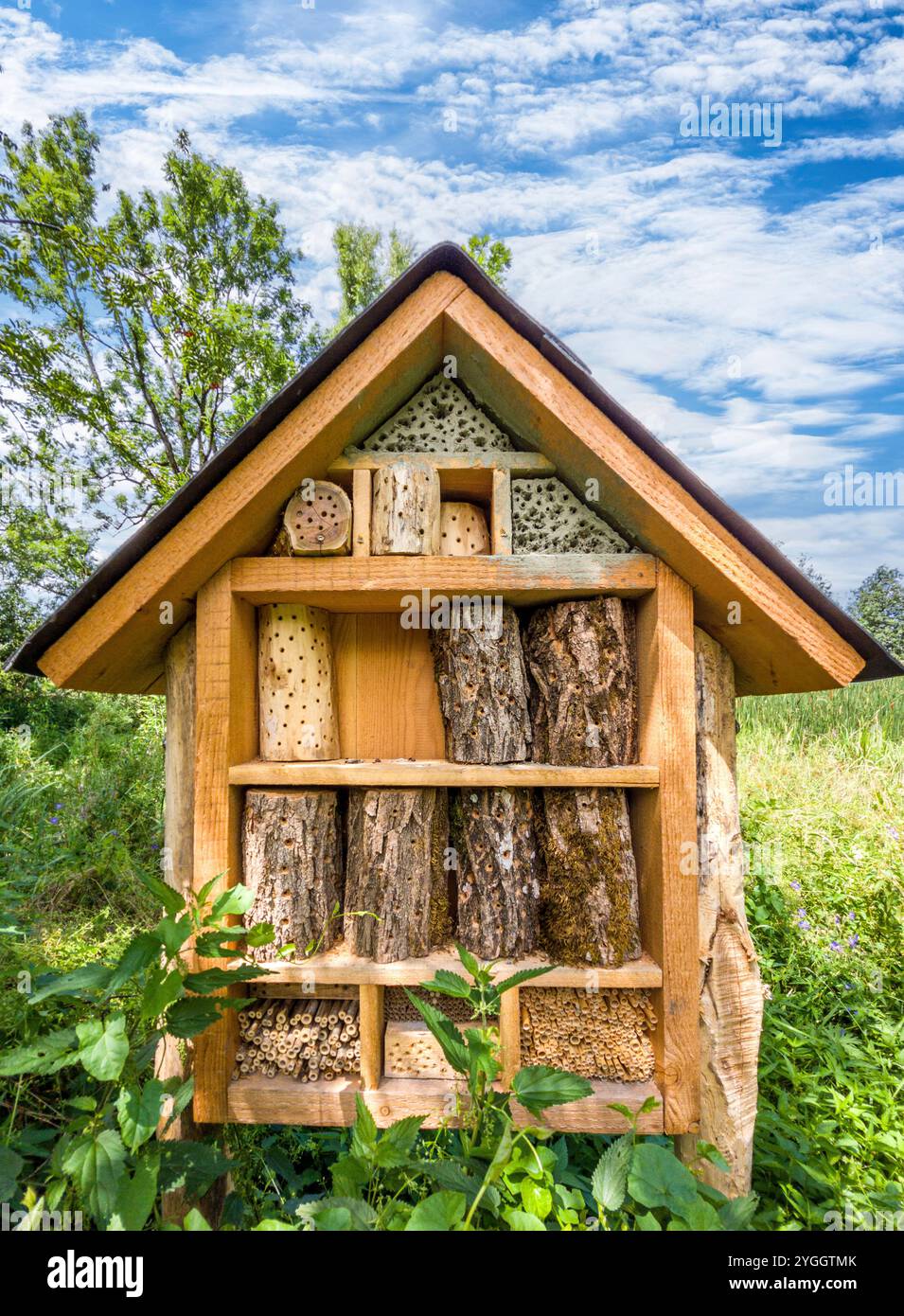 Insect hotel made from natural materials, nature conservation Stock ...