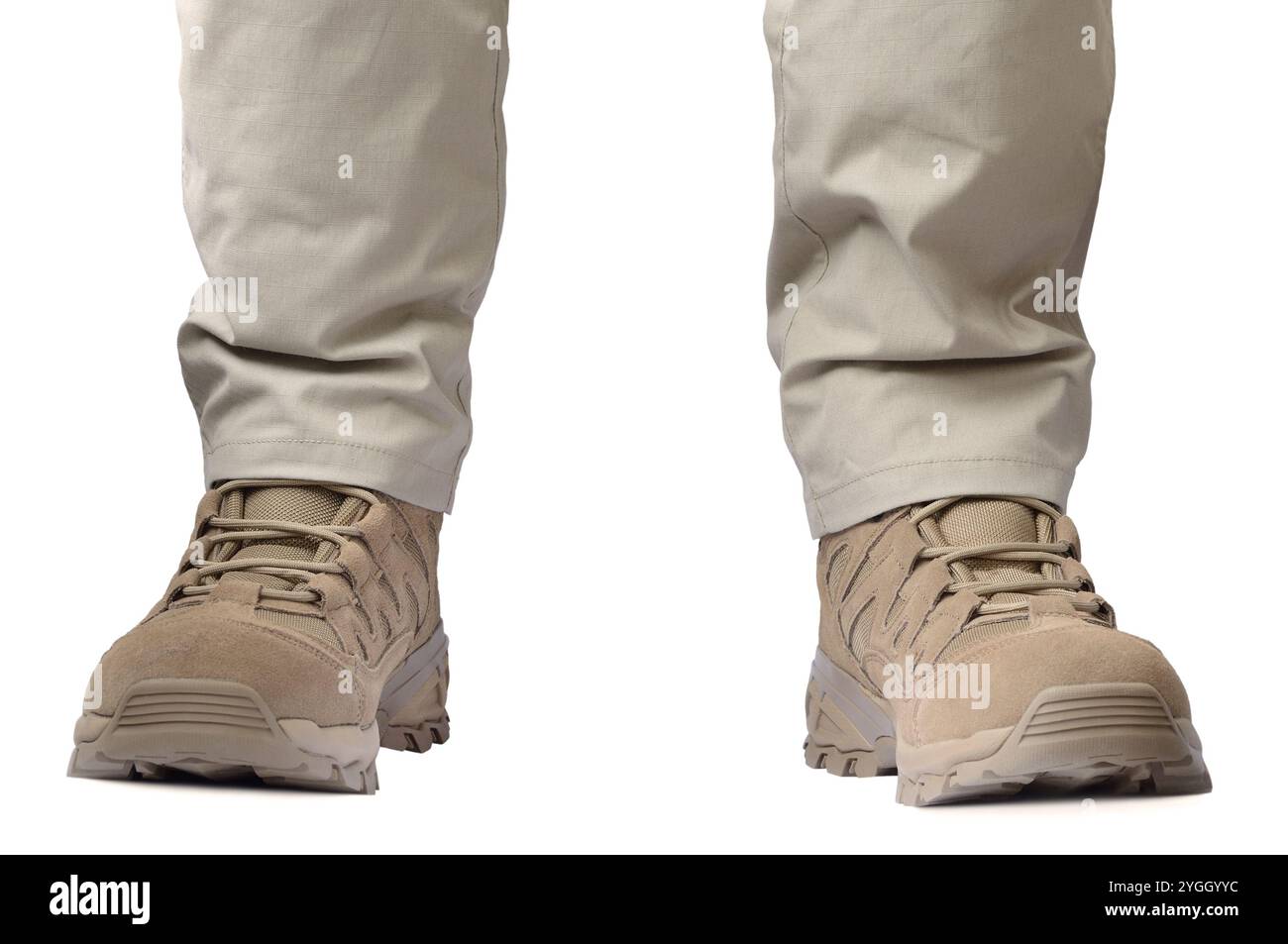 Beige tactical desert boots and durable ripstop pants, khaki tan suede ...