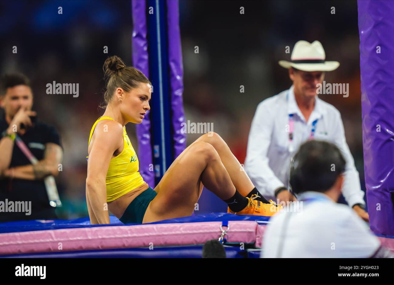 Nina Kennedy participating in the pole vault at the Paris 2024 Olympic ...