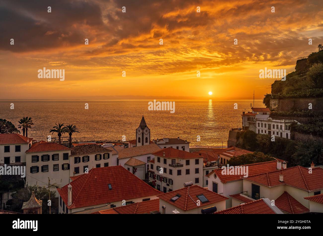 Ponta do Sol, view over the town center and the Igreja de Nossa Senhora ...