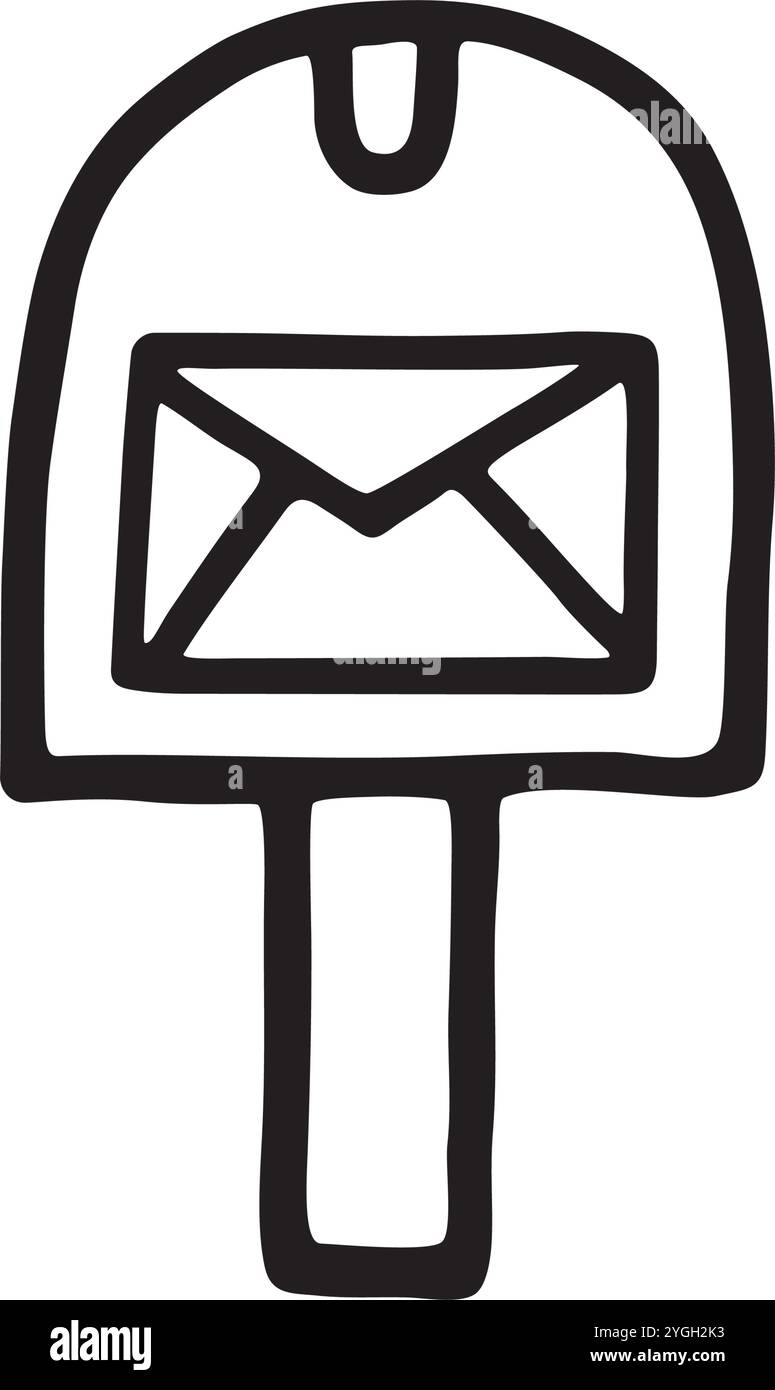 Doodle post or email Mailbox Icon or logo, hand drawn with thin black ...
