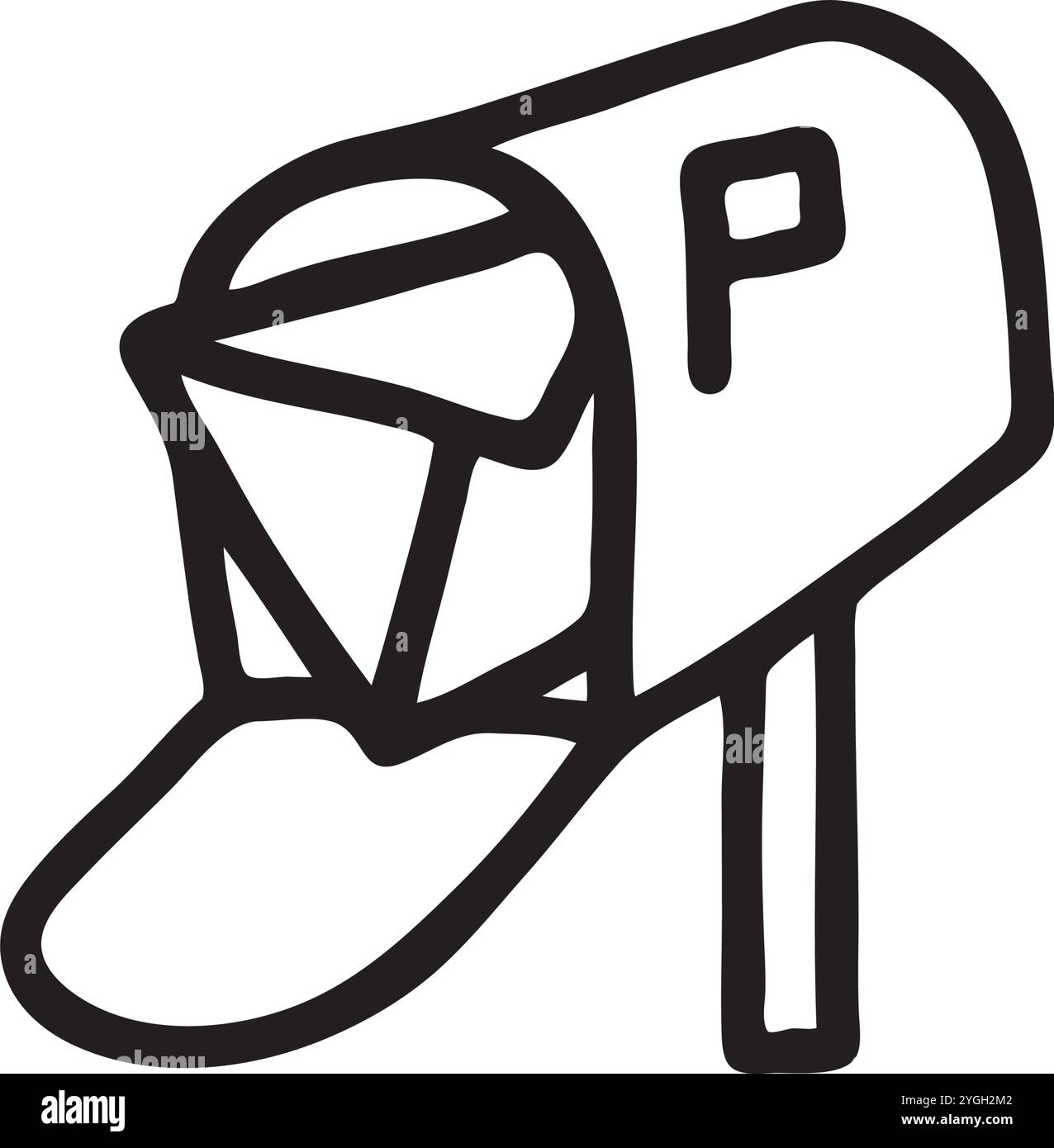 Doodle post or email Mailbox Icon or logo, hand drawn with thin black ...