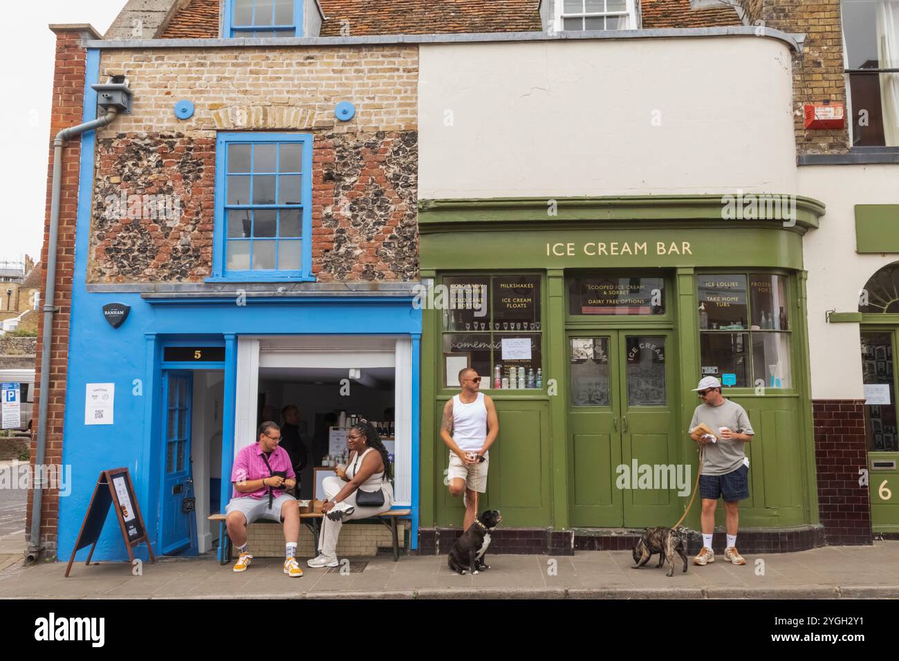 England, Kent, Margate, The Old Town, Customers outside Colourful Ice ...