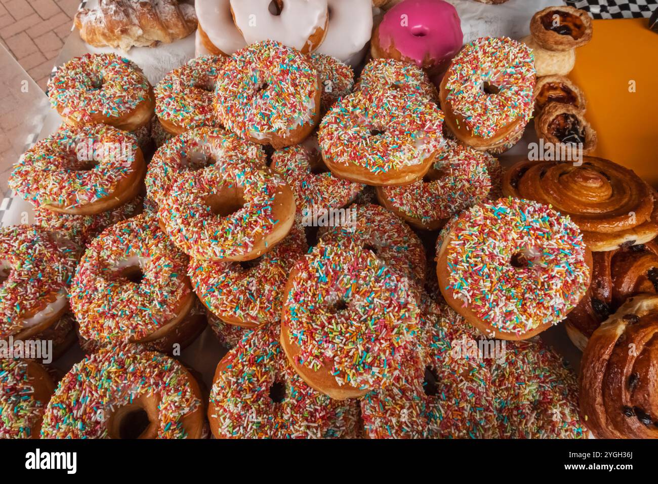 England, Kent, Faversham, Faversham Street Market, Bakery Store display ...