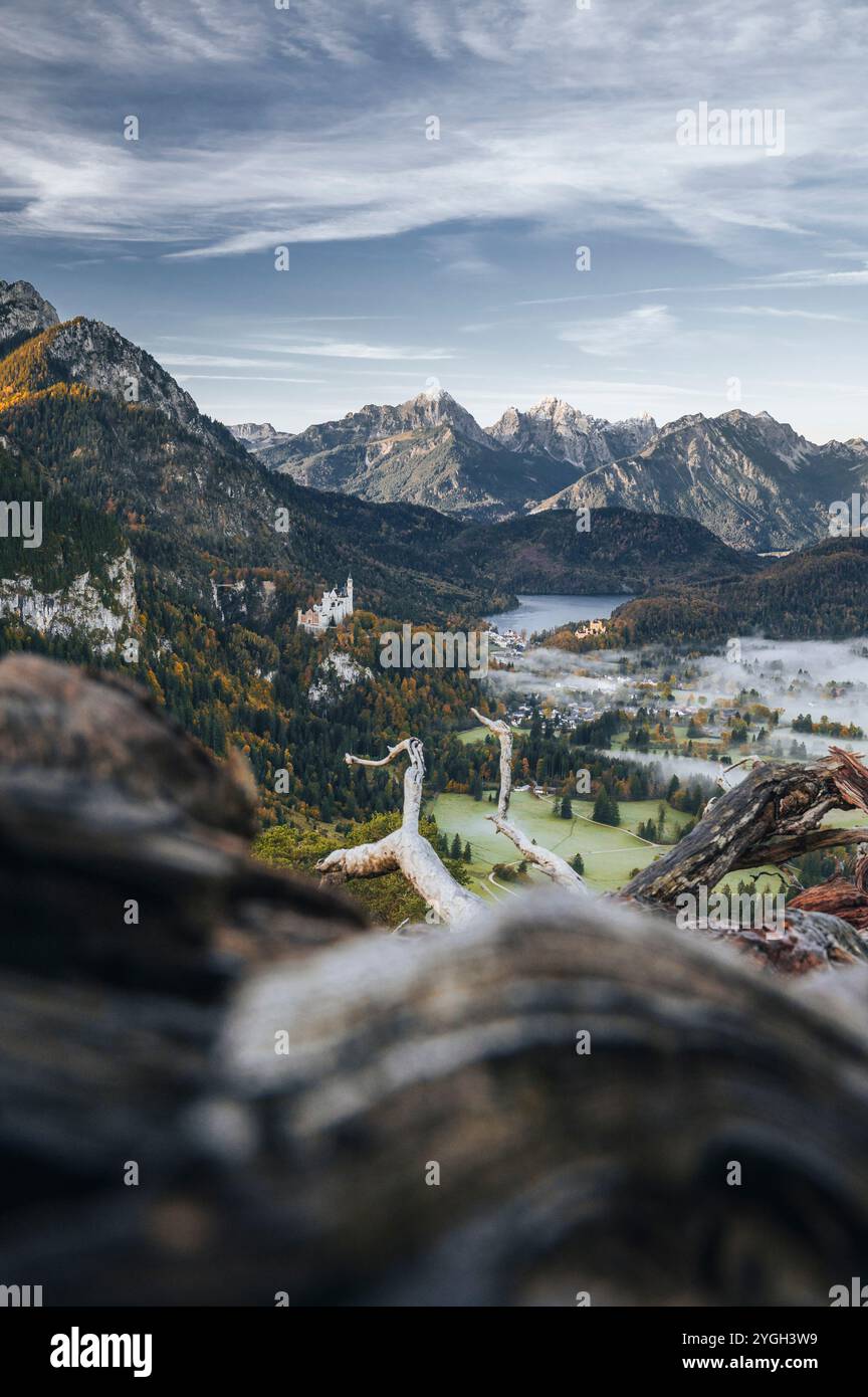 View from the Alps to the royal castles of Neuschwanstein Castle and ...