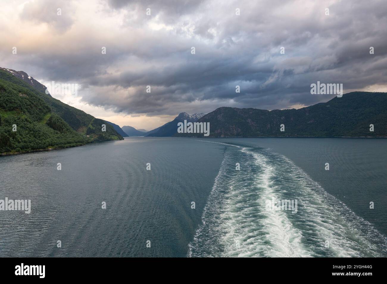 The large wake of a cruise ship, sailing through a majestic norwegian ...