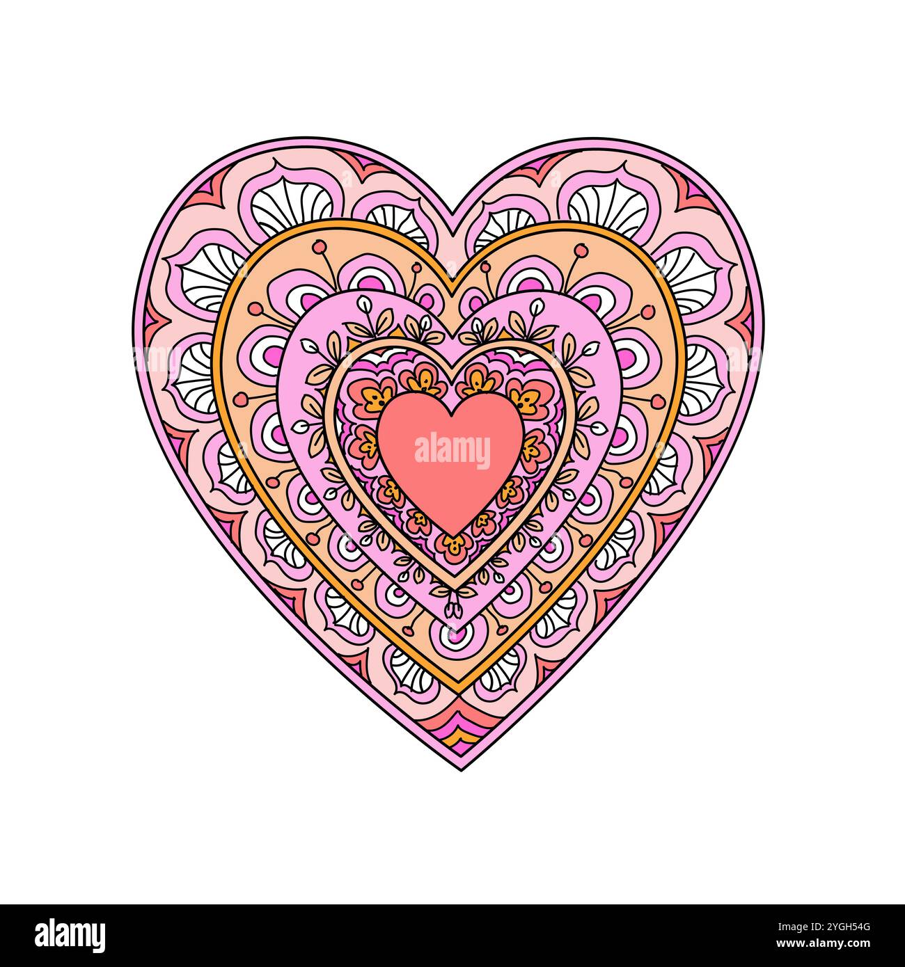 Colored heart zentangle doodle style drawing. Valentine romantic love ...
