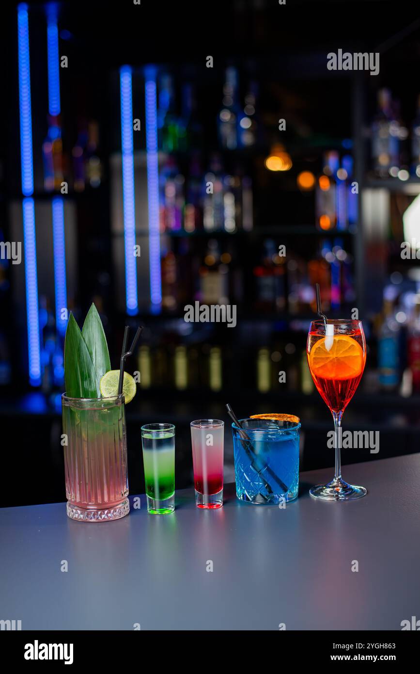Restaurant table assortment fresh cocktails hi-res stock photography ...