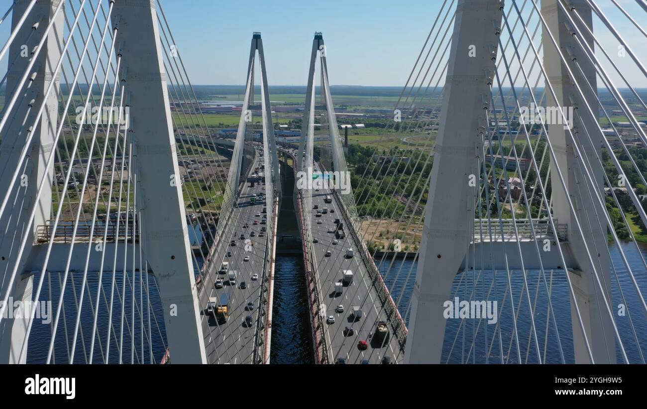 Cable-stayed bridge with cars Stock Photo - Alamy