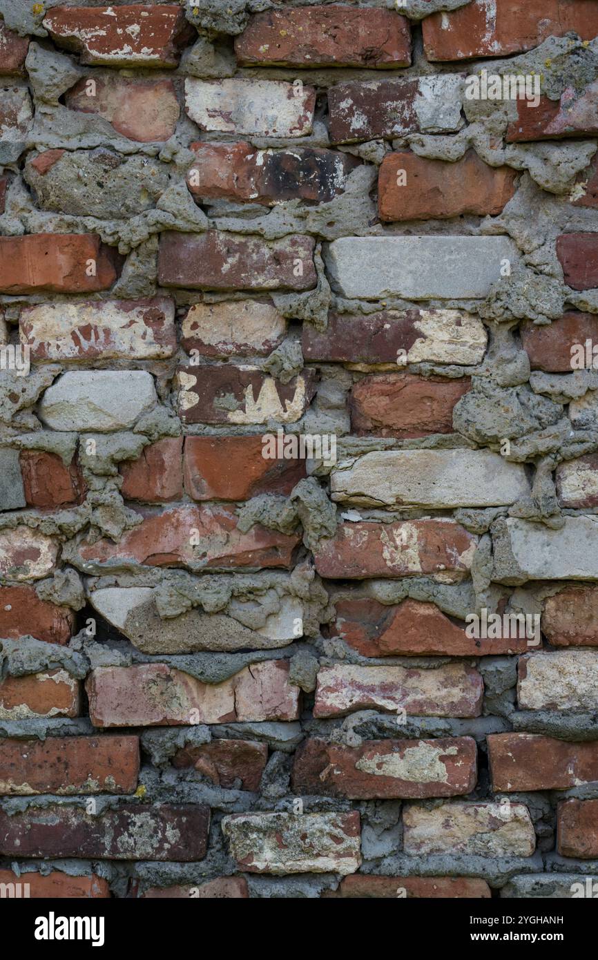The brick wall of the castle is damaged. Brick wall background. Brick ...