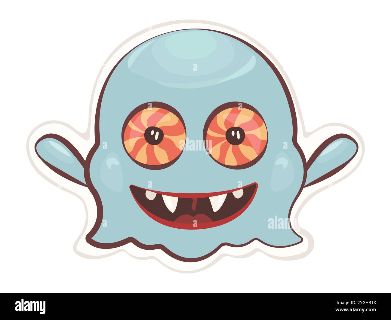Cute groovy monster sticker, vector blue character, hippy and trippy ...