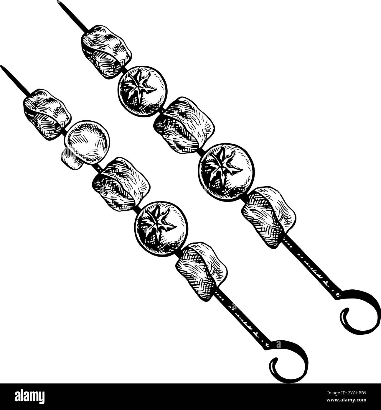 Meat for barbecue on a spit. Vector graphics depicting fried pieces of ...