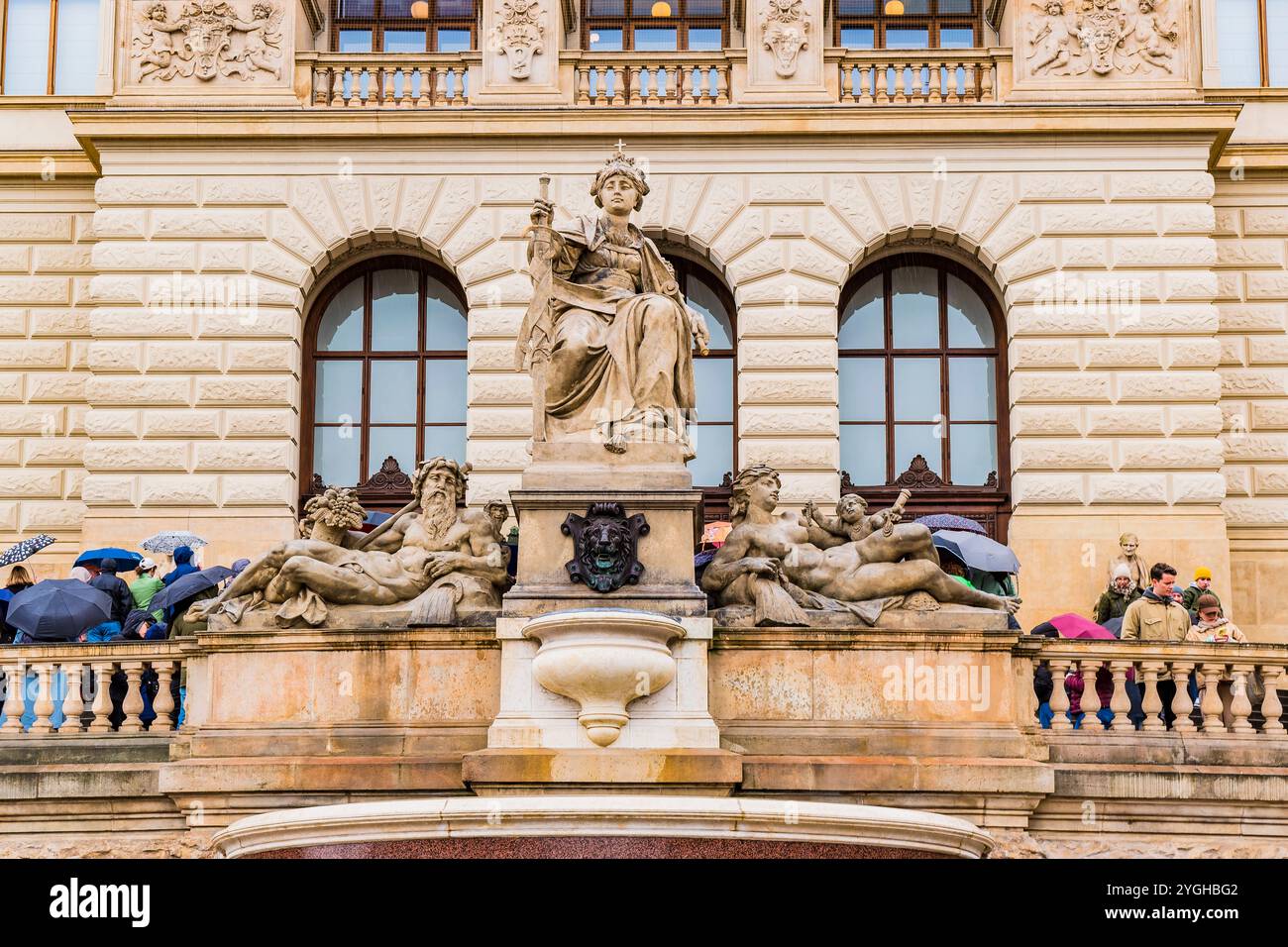 Detail facade. Main building of the National Museum. Prague, Czech ...