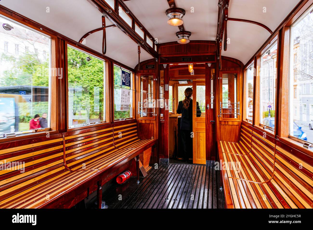 Interior of Vintage Tram 42. Prague City Tourism. Prague, Czech ...