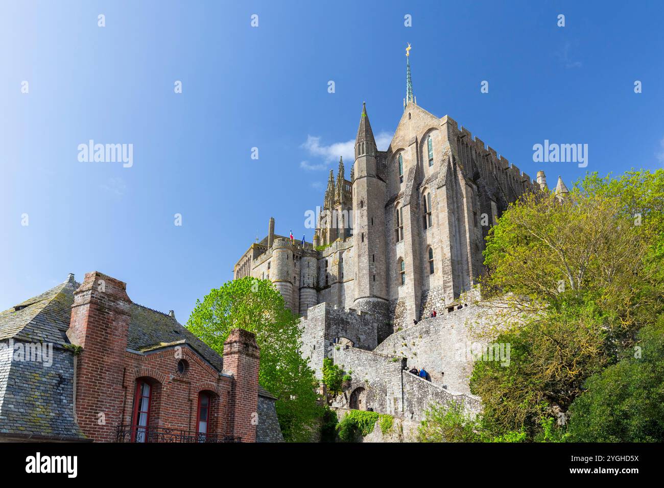 View of the inner part of Le Mont Saint Michel medieval town. Normandy ...
