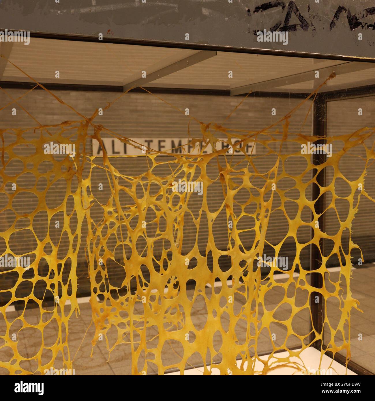 Alt Tempelhof. U Bahn. Vitrine. Kunst. grey tiles. gelbes Gitter ...