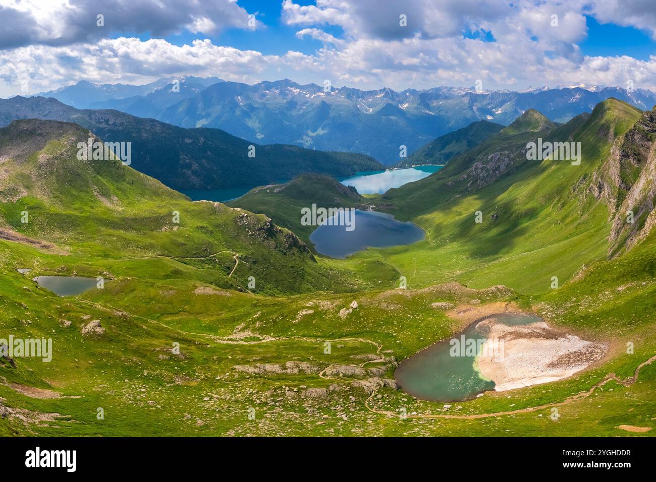 Aerial view of the Ritom lake and Tom Lake in summer. Ritom-Piora ...