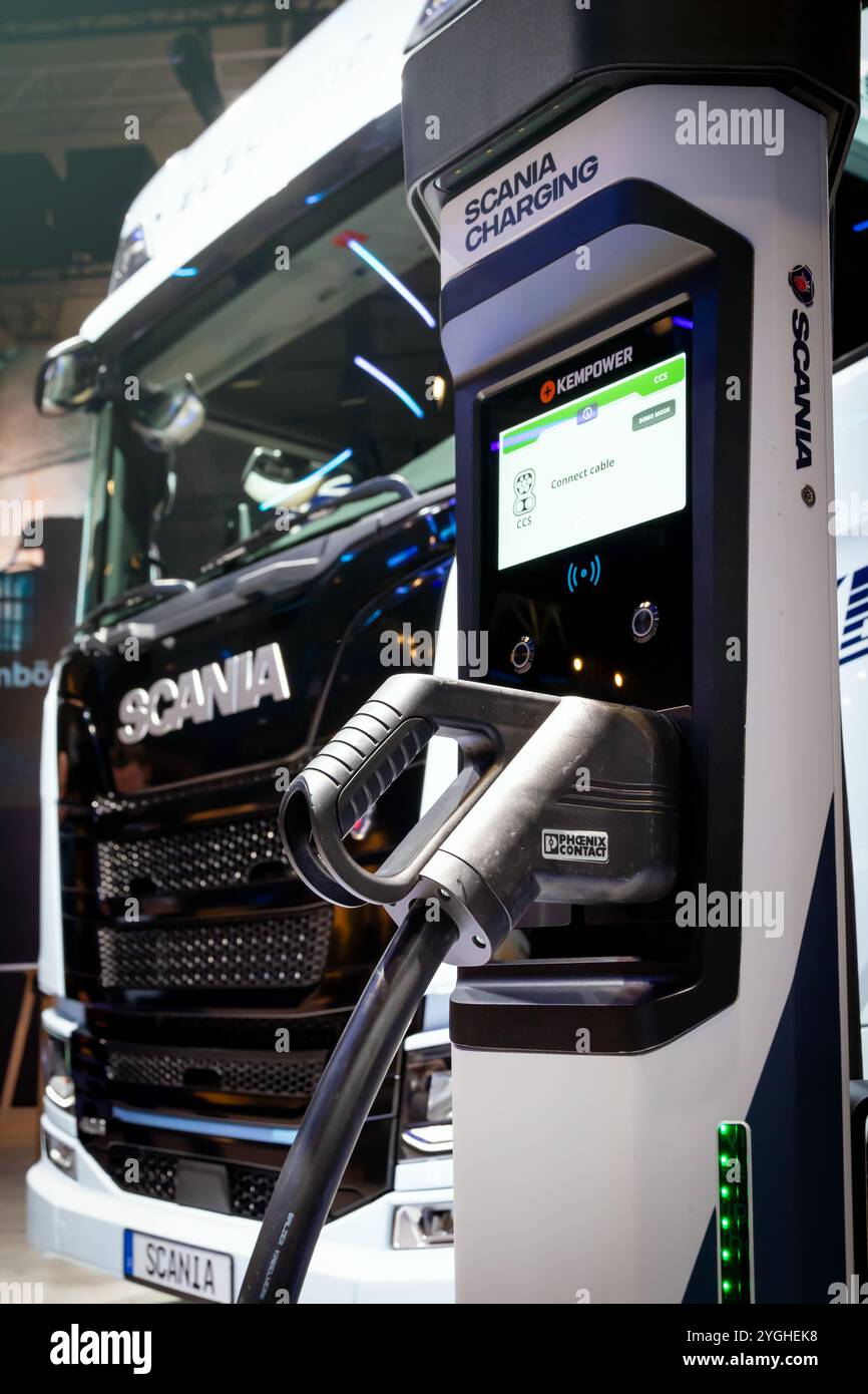 Scania truck Kempower fast charging station at the Hannover IAA ...
