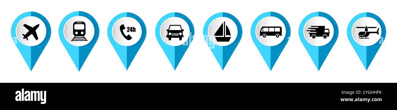 Transportation vector icon set, flat design pointers, infographic ...