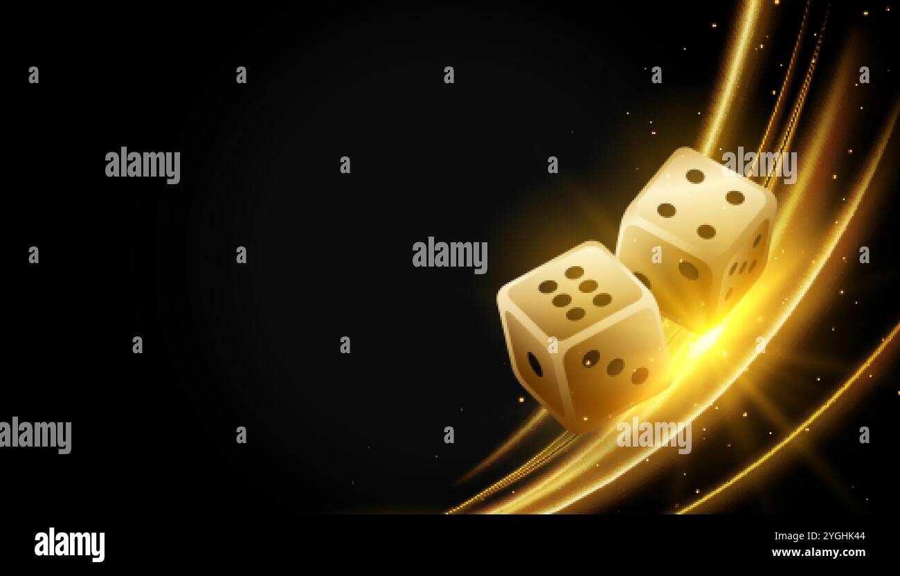 golden realistic dice and glowing lights background Stock Vector Image ...