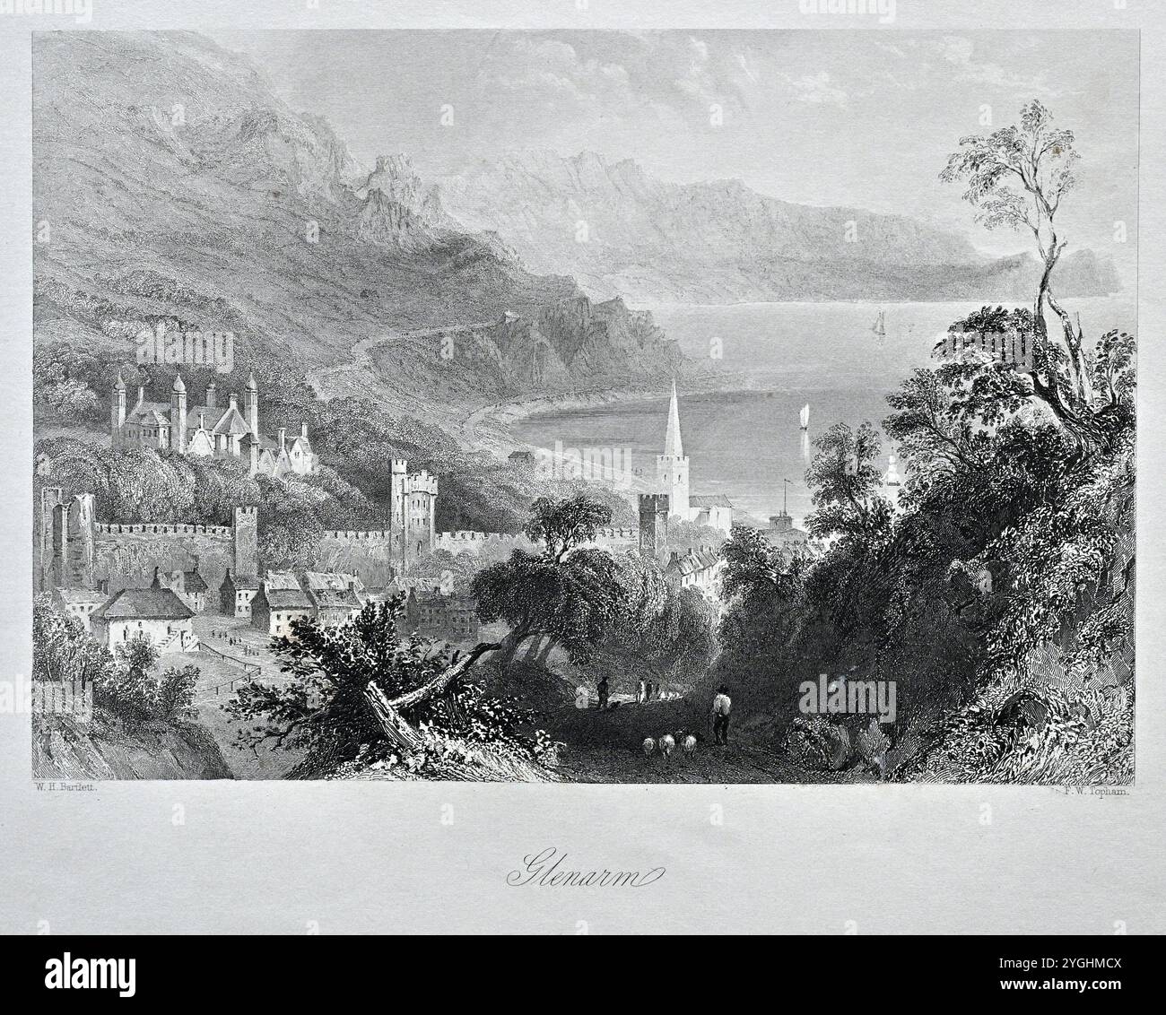 Glenarm, County Antrim, Northern Ireland, vintage engraving from the ...