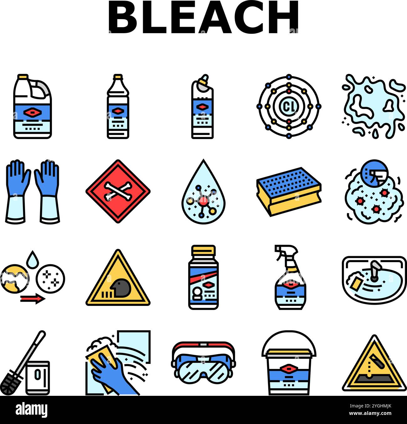bleach disinfect clean germicide icons set vector Stock Vector Image ...