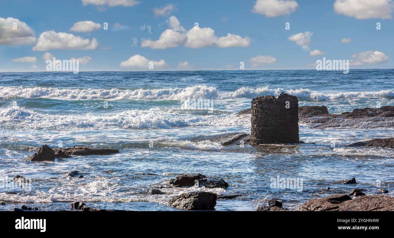 waves sea ocean landscape, concreate pylon to break the waves Durban ...