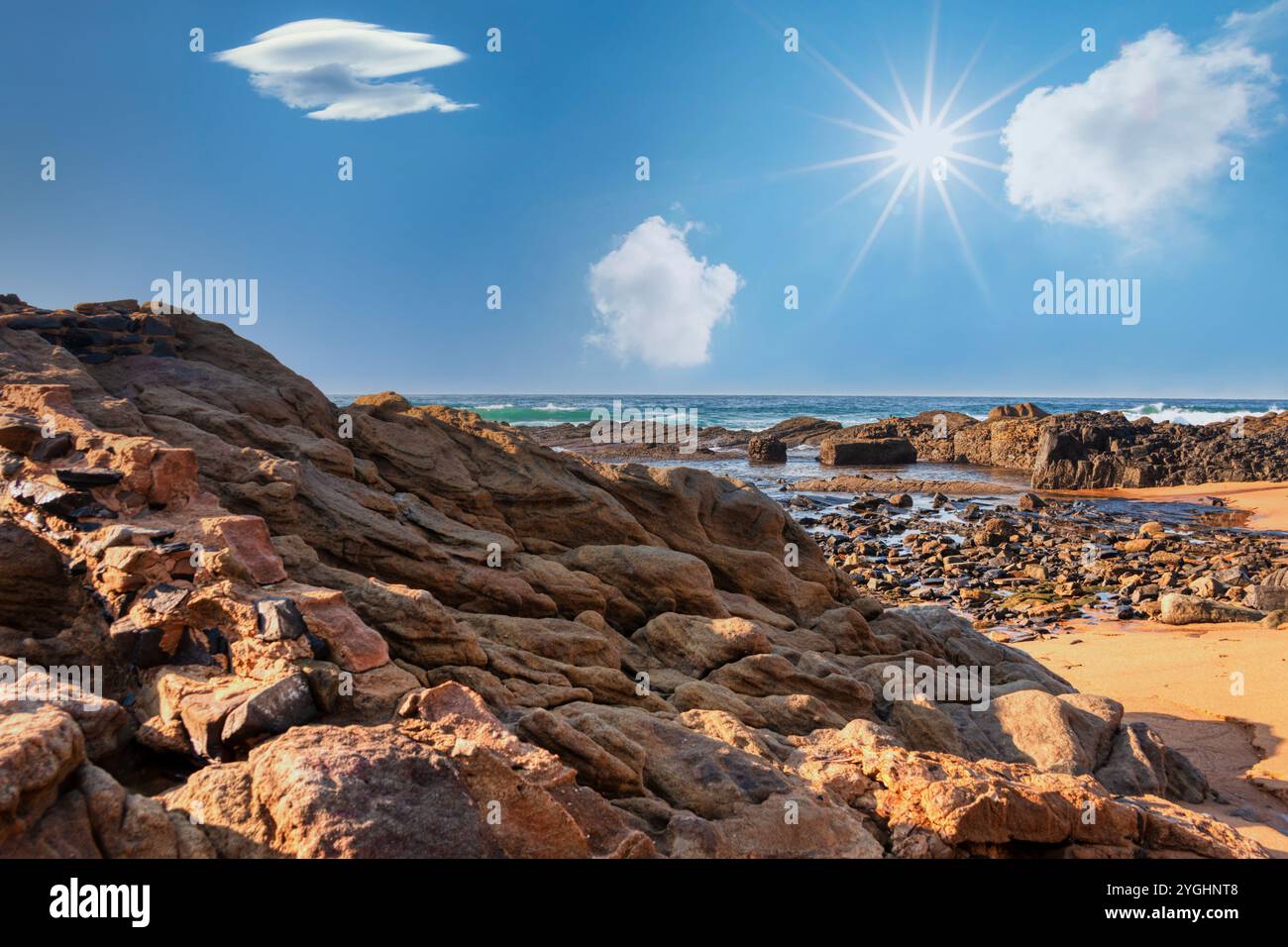 waves sea ocean landscape, rocky shore, Durban Ballito bay Stock Photo ...