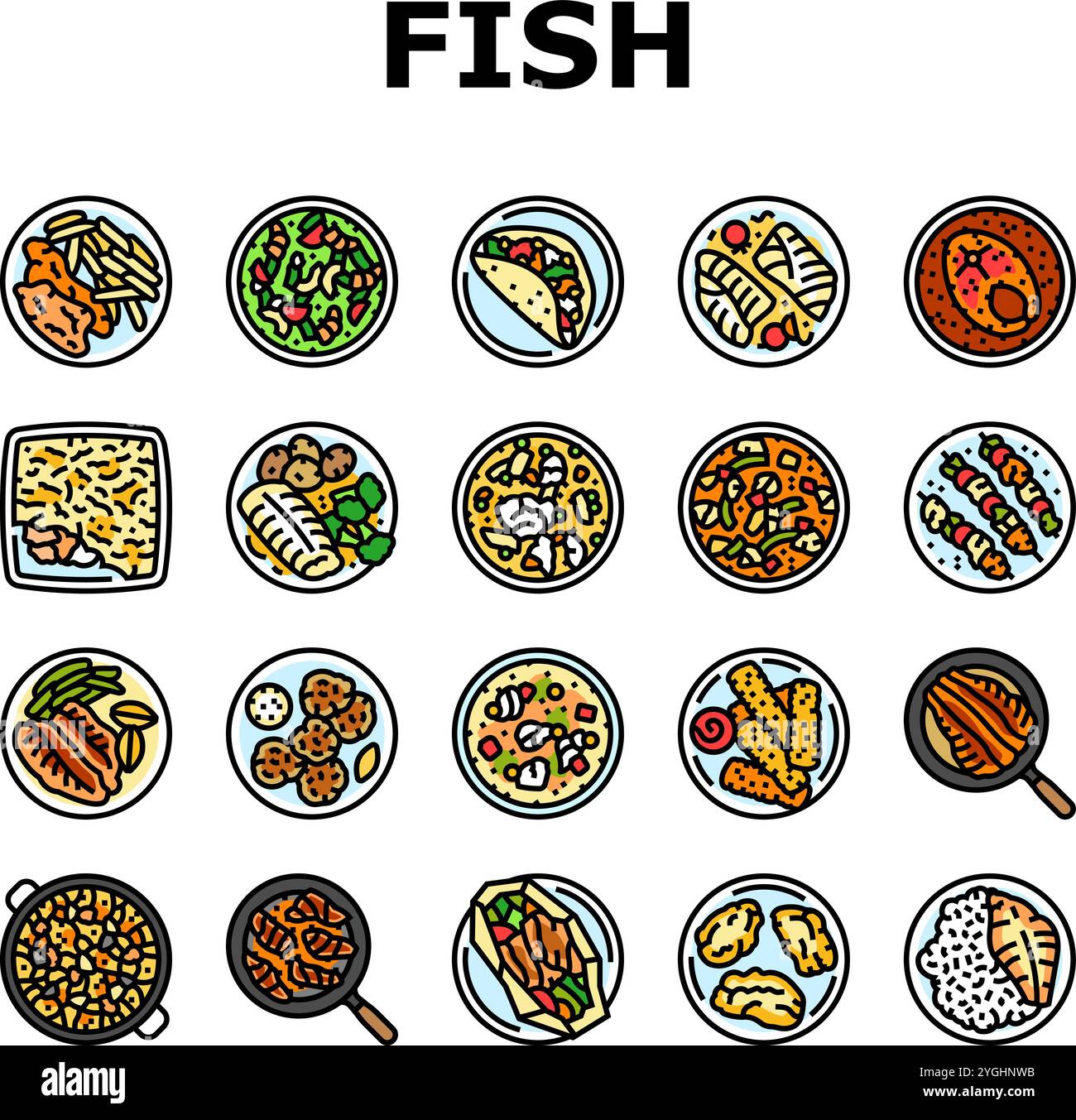 fish dishes icons set vector Stock Vector Image & Art - Alamy