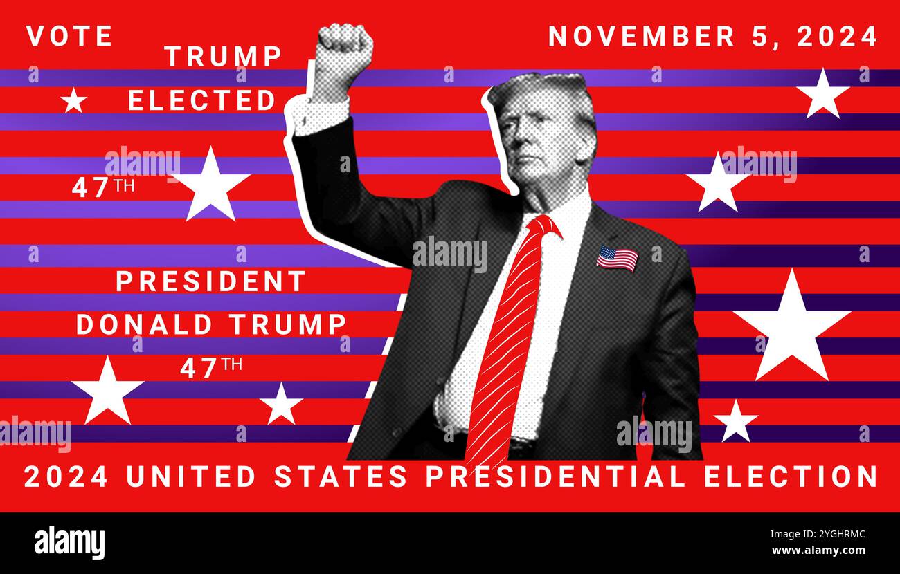 Portrait of Donald Trump . Illustrative photo collage with halftone ...