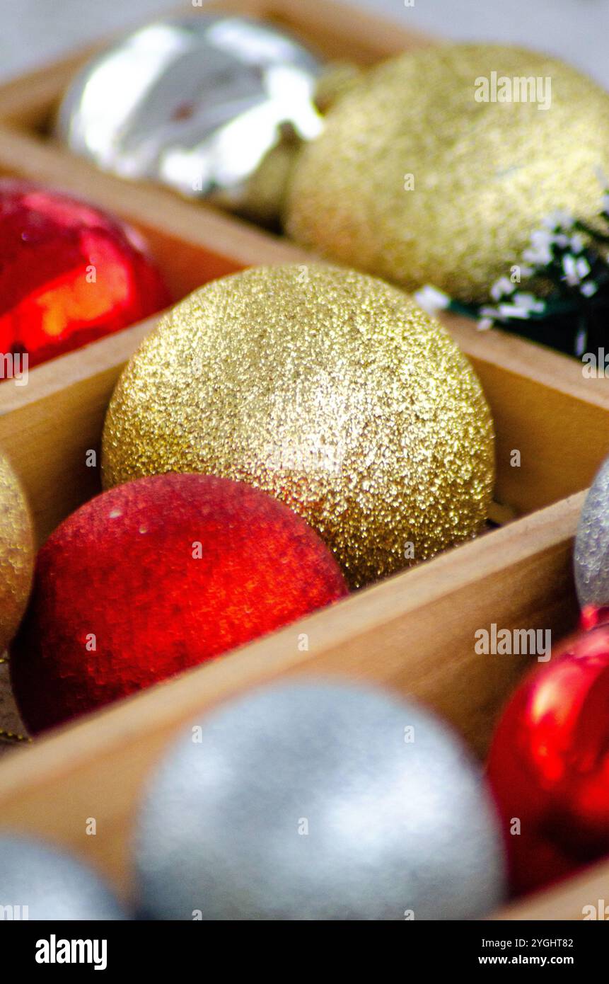christmas baubles for sale at a street market, background for christmas ...