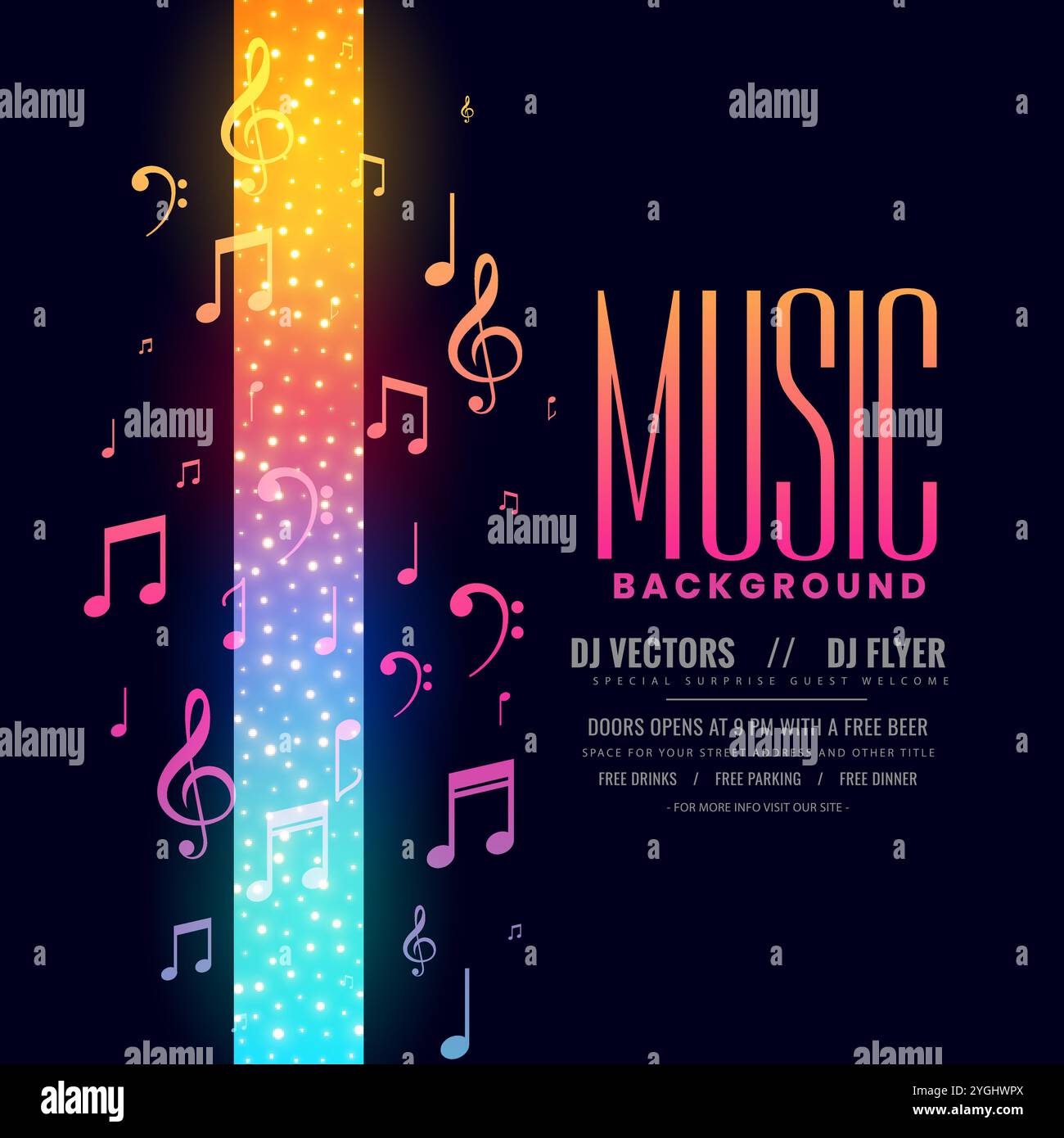 colorful music flyer party background with notes Stock Vector Image ...