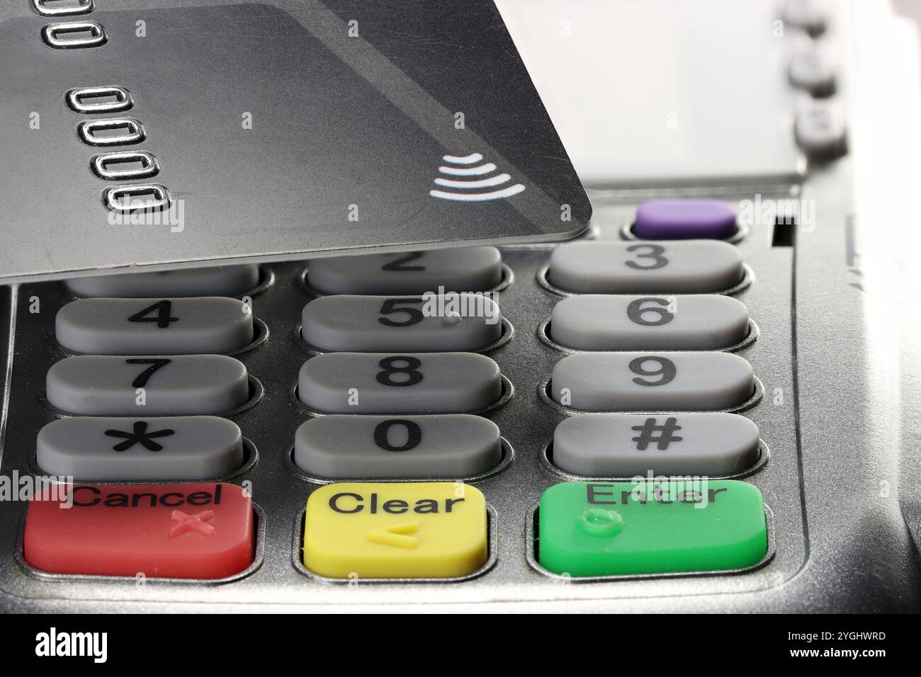 bank card for nfc based payment held over payment terminal Stock Photo ...