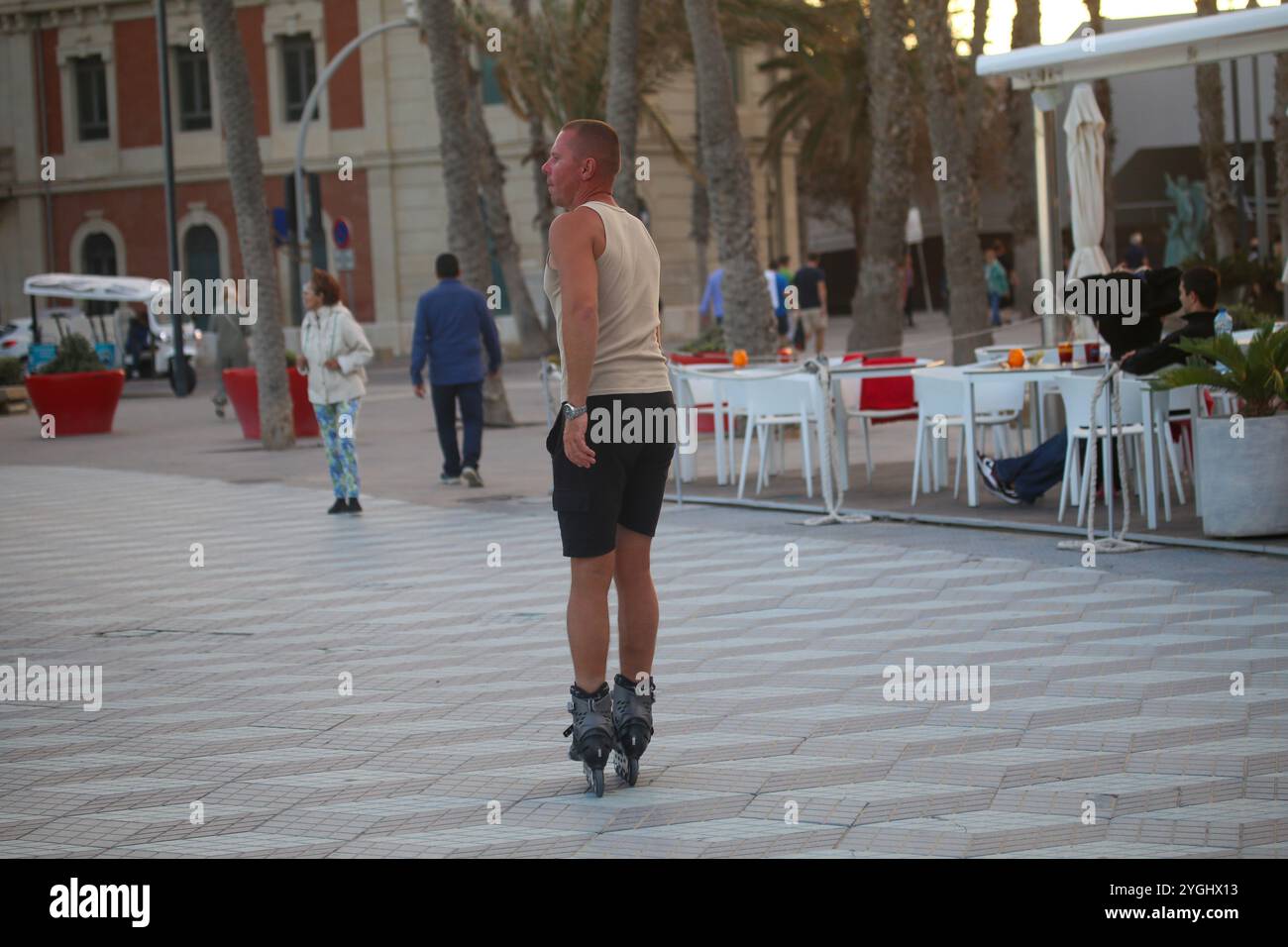 Alicante, Spain, 07th November, 2024: A boy on skates during Daily life ...