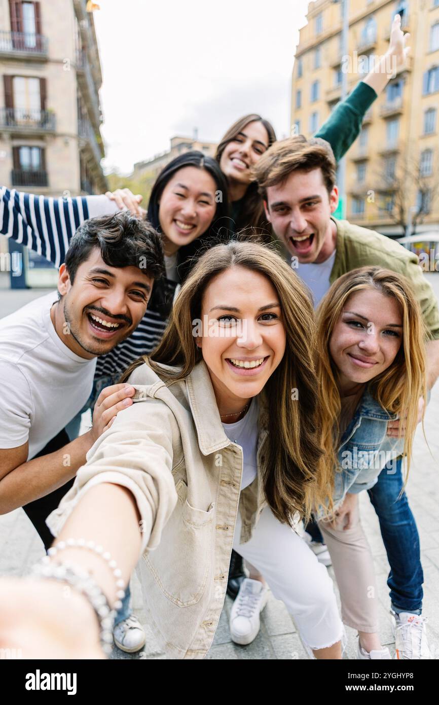 Young group of happy diverse people having fun together outdoors Stock ...