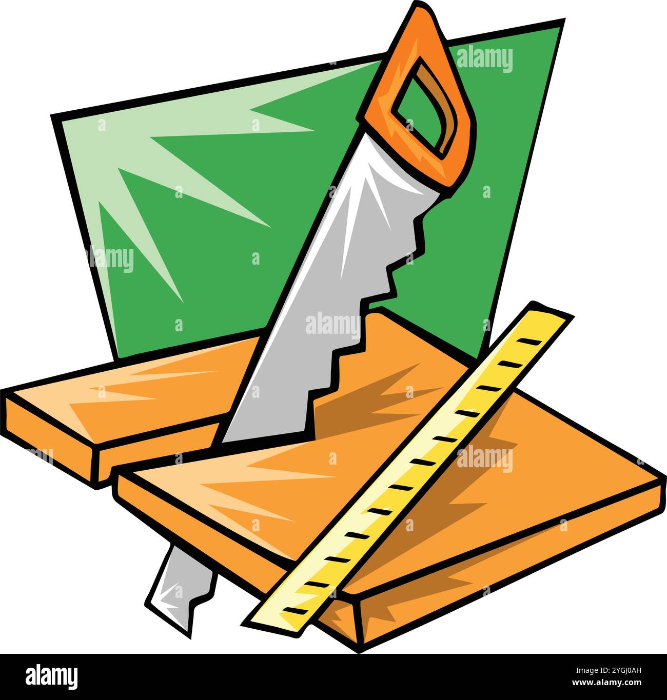 vector illustration of a saw and ruler as tools for cutting wood Stock ...