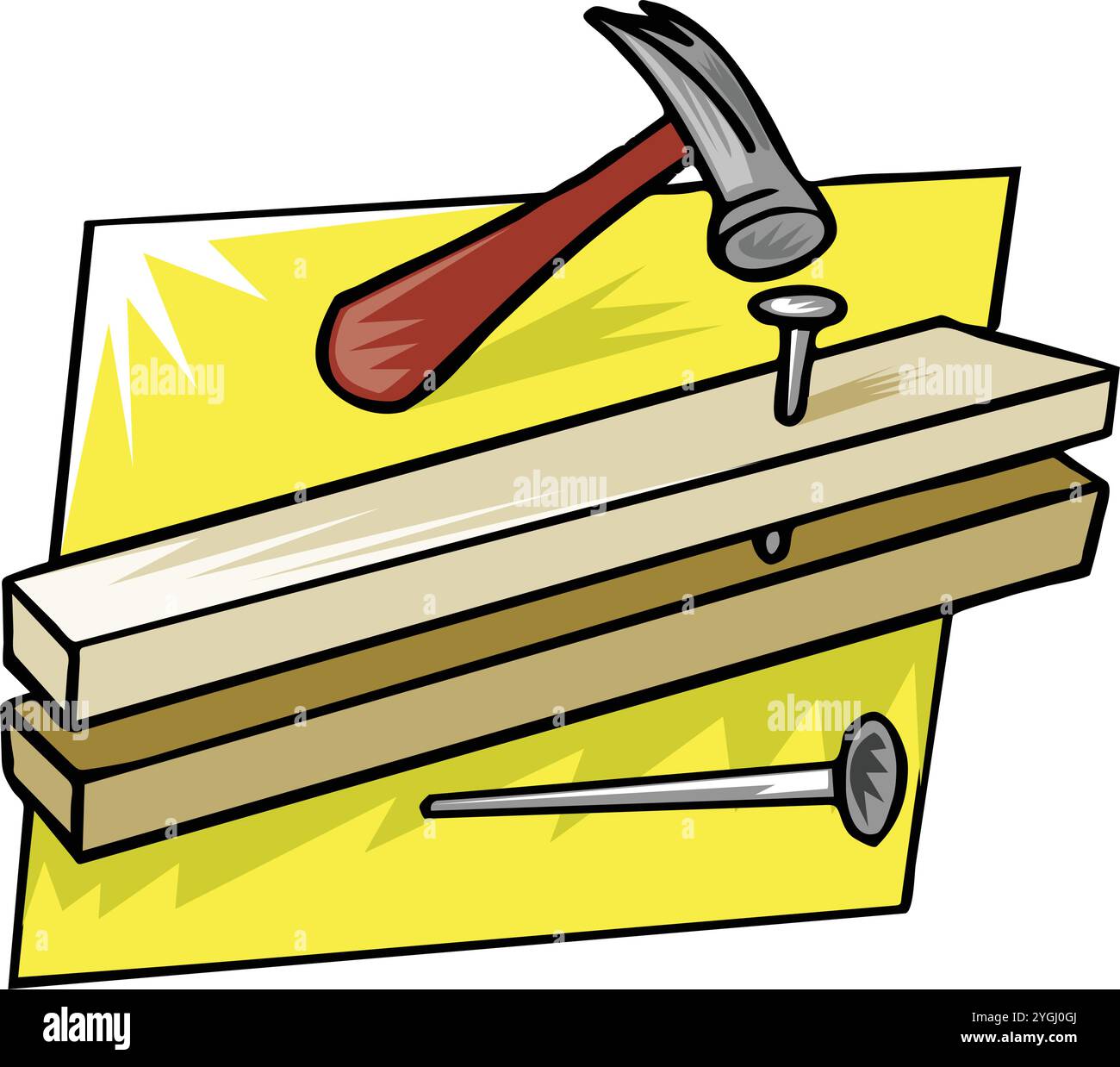 vector illustration of a hammer to drive a nail into the wood Stock ...