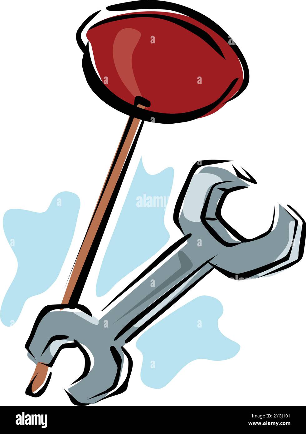 abstract vector illustration of a a wrench and plunger for repairing ...
