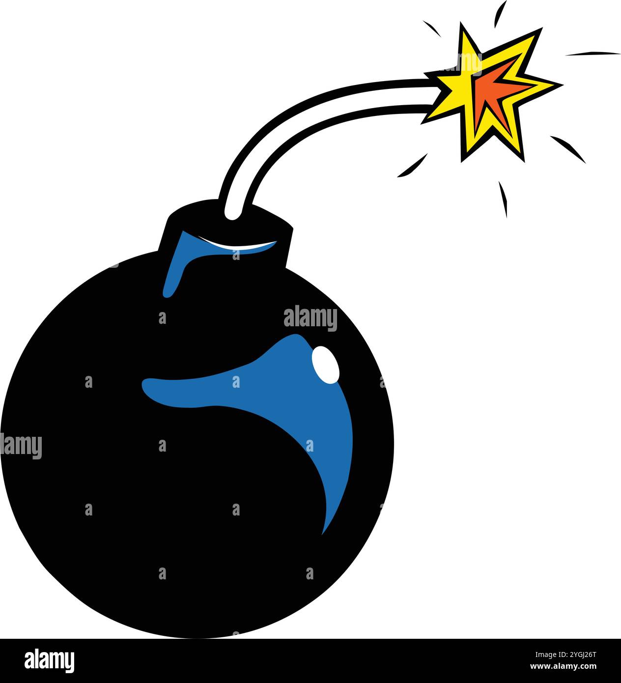 Boom little round bomb exploding with festive light clouds against ...