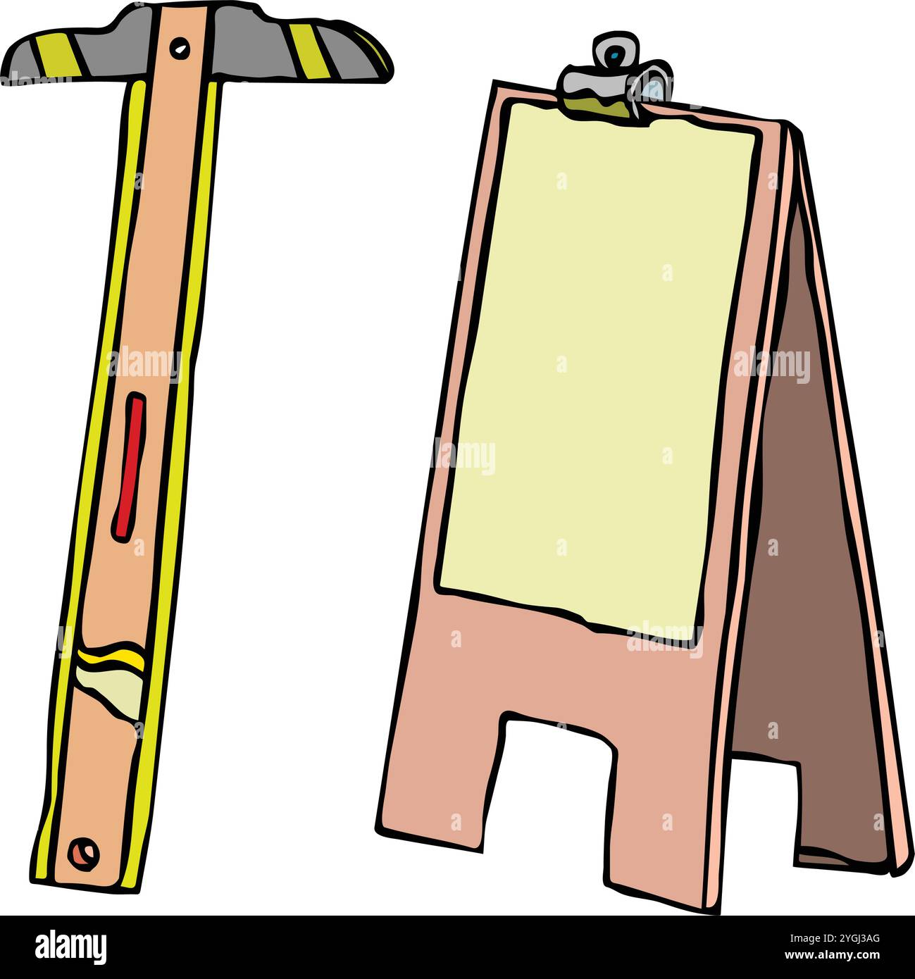 An abstract vector illustration shows a ruler, level, and drawing board ...