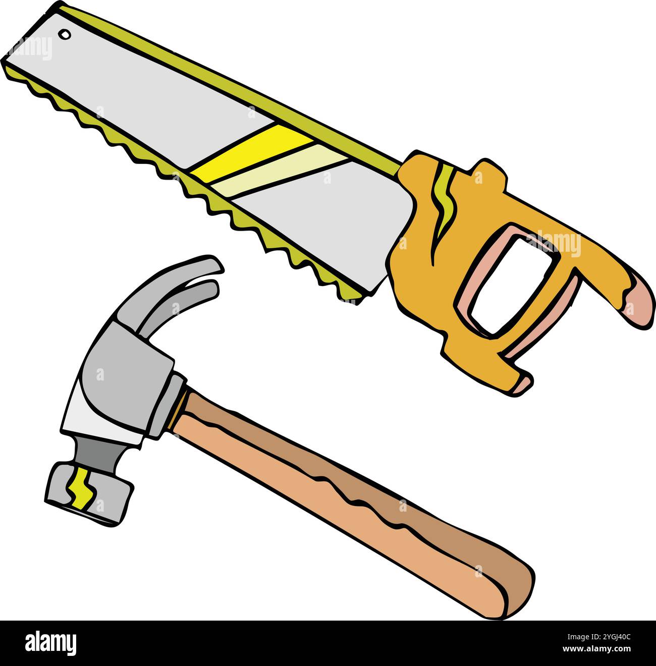 Hammer and saw silhouette, woodworker tool icon, woodworking vector ...