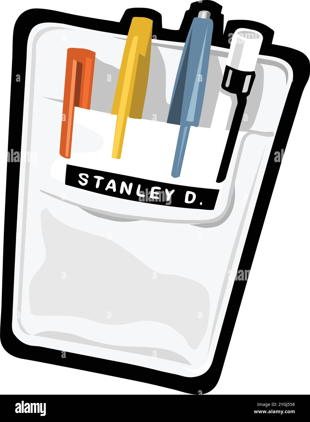 An abstract vector illustration shows a drawing pen in a pencil holder ...