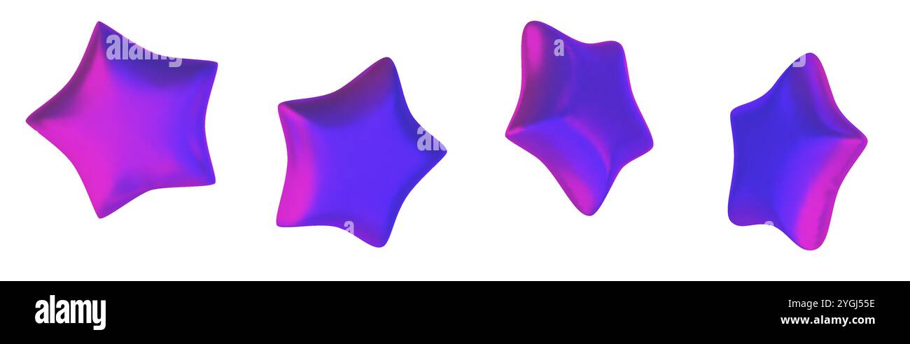Set of violet stars different shapes. Realistic 3d design cartoon style ...