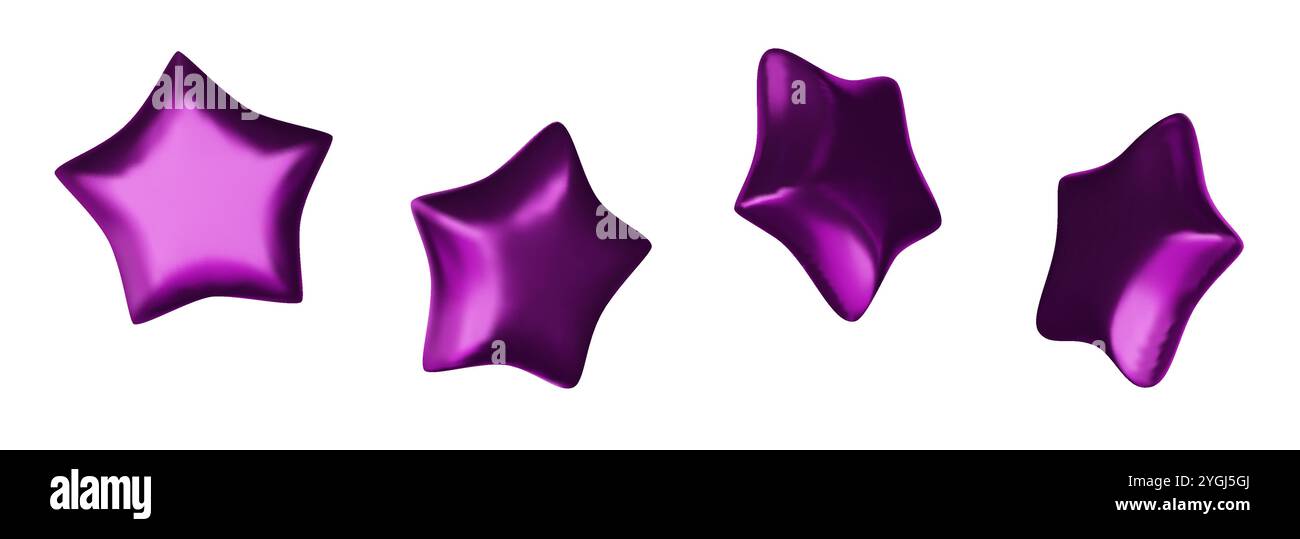 Set of violet stars different shapes. Realistic 3d design cartoon style ...