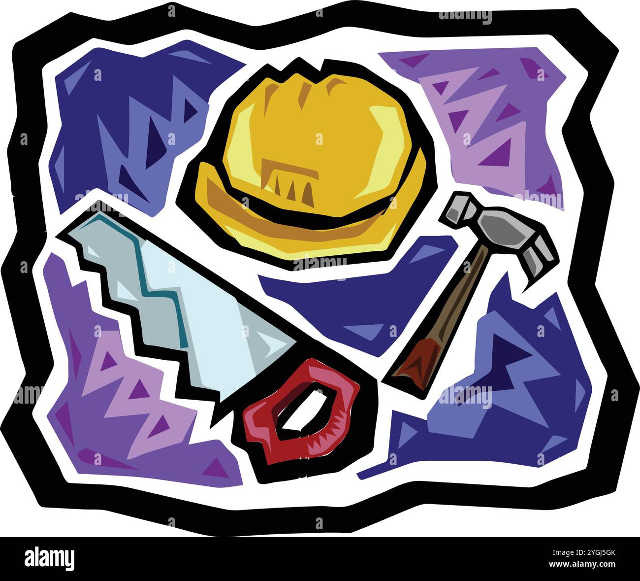 An abstract vector illustration shows a hard hat, hammer, and saw Stock ...