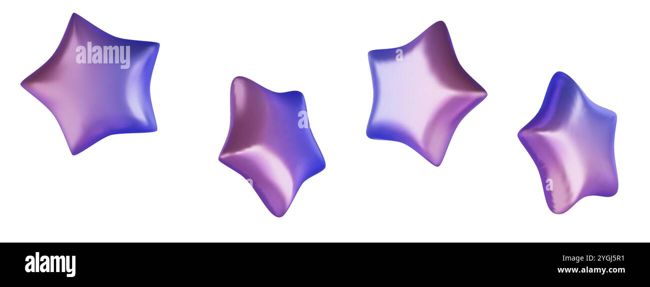 Set of violet stars different shapes. Realistic 3d design cartoon style ...