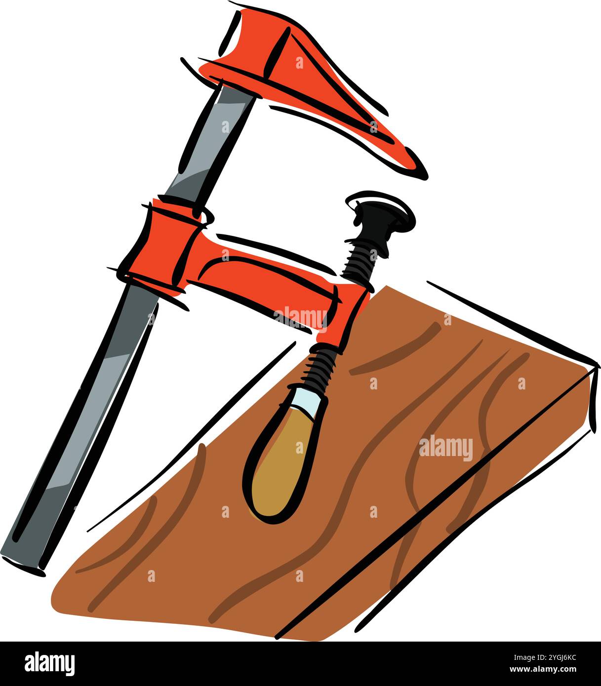 Wrench clamp hand drawn isolated work object, colored outline ...